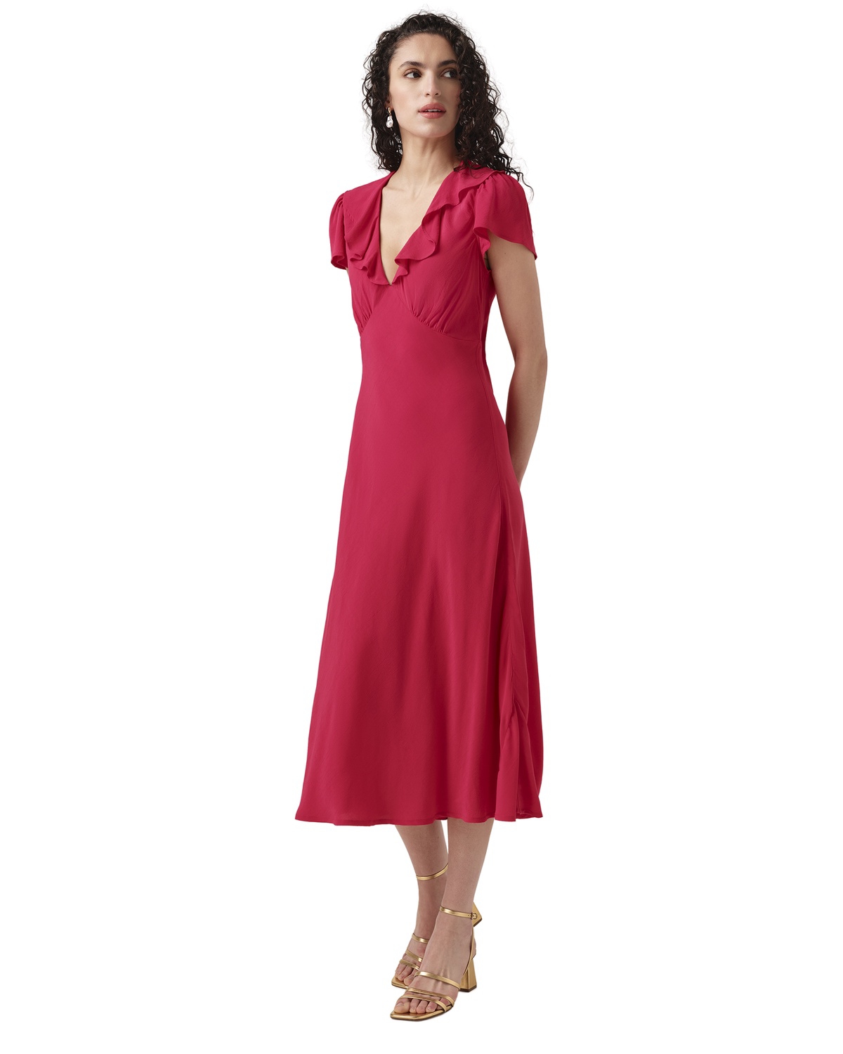 GHOST LONDON Ghost London Kimmy Frill Neck Crepe Midi Dress